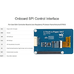 waveshare 2.7inch E-Ink Display HAT,264x176 Pixel Black,White Two-Color 3.3V/5V E-Paper Screen LCD for Raspberry Pi 4B/3B+/3B/2B/Zero/Zero W/Zero WH and Jetson Nano SPI Interface Support Full Refresh