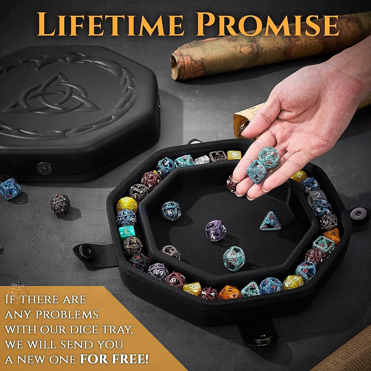 Soar Forge Dice Tray for DND and RPG - Premium Celtic Knot and Dragon Design - Perfect Dice Rolling Tray to Protect Dice for D&D - Compatible with Dungeons and Dragons and Other RPG