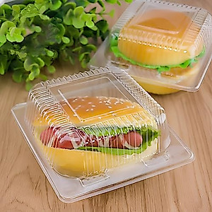Jizvxe 200 Pcs Clear Plastic Take out Containers,Disposable Fancy Hinged Top Square Clamshell Food Boxes,Cake Slice Containers Clamshell Takeout Tray with Clear Lids,5.3x4.7x2.8 Inch