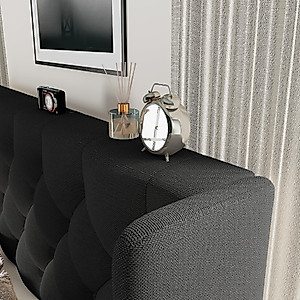 Einhomn King Size Upholstered Bed Frame with Wingback Headboard, Fabric Linen Platform Bed, 8" Under Bed Storage, Wooden and Metal Slats Support, No Box Spring Needed, Black