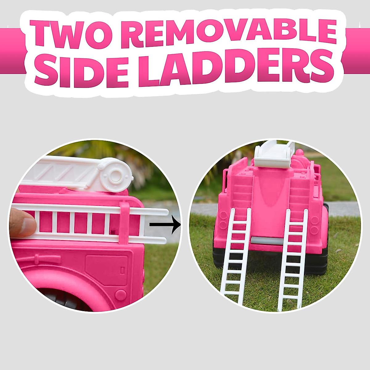 Big Plastic Toy Fire Truck for Toddlers Boys and Girls | Pink Fireman Engine Vehicle with Rescue Ladders for Indoor and Outdoor Imaginative Play (Pink)