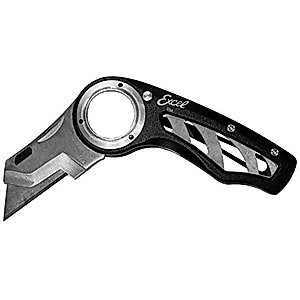 Excel Blades Revo Folding Pocket Utility Knife - Aluminum Body Heavy Duty Box Cutter with Holster, Anti-Slip Finger Loop Design Grip, Quick Change Blades and 3 Lock Positions Design, Black