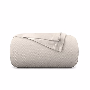 Carressa Linen Pure Cotton, Luxury King Size Sand Blanket Herringbone Pattern, Lightweight, Soft & Cozy Premium Fall Throw Blanket for All Seasons, 350GSM & 106X92 with Free Cotton Pouch