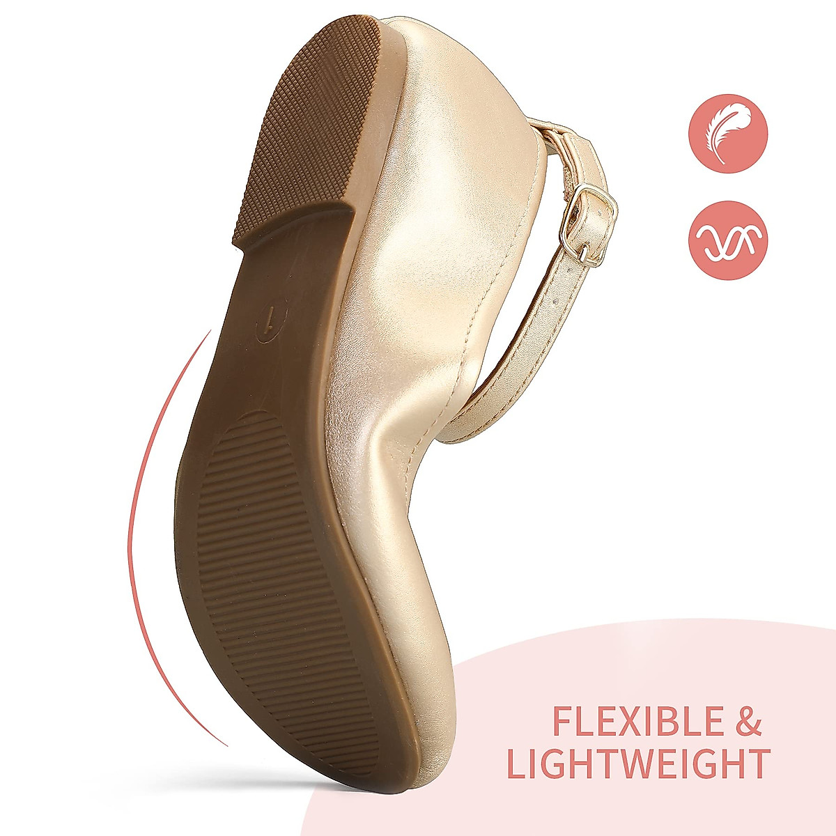 K KomForme Girl's Ballerina Flat Ankle Strap Dress Ballet Flat Shoes (Toddler/Little Kid/Big Kid) for Wedding Party School