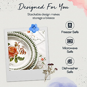 Portmeirion Botanic Roses Soup Bowl with Rim, Assorted Motifs, Set of 4, Round, 8.5 Inch, For Dinner, Pasta, Soups, & Salads, Dishwasher, Microwave, and Oven Safe