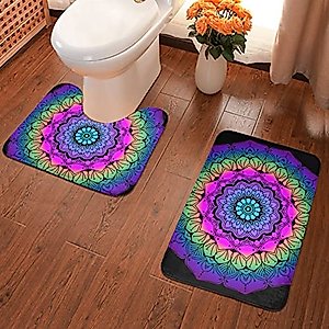 Water Absorbent Bathroom Rugs 2 Piece Set Compatible with Colorful Mandala Art Flower Tie Dye, Memory Foam Bathroom Rugs Floor Mat Contour Toilet Mat Non-Slip for Tub Shower Toilet