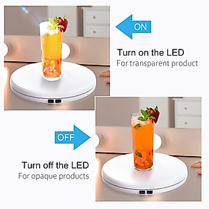 White Electric 10 Inch Rotating Turntable Display Stand with Led 44 lb Centric Loading for Table 360 Degree Motorized Tumbler Display Stand for Jewelry Photography