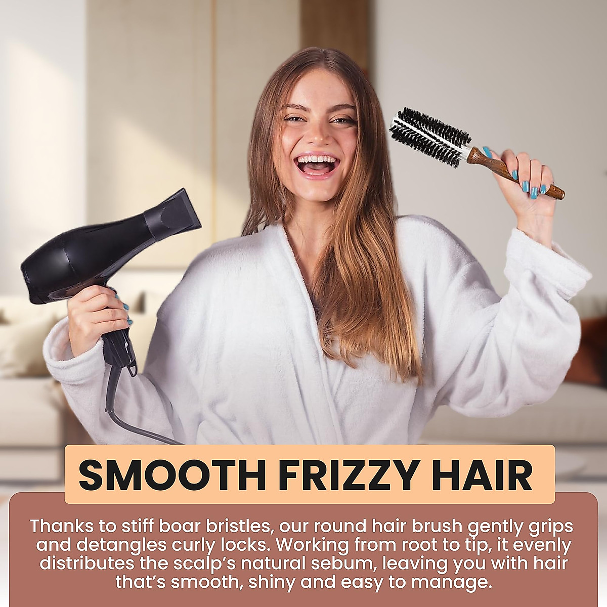 Since 1869 Hand Made In Germany Professional Series Boar Bristle Round Brush - Add Volume, Help Fight Frizz - Super-Grip Handle for Easy Styling - Eco-Sour (Small)