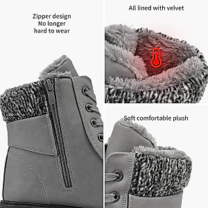 yageyan Womens Winter Snow Boots Warm Fur Lined Winter Water-resistan Ankle Booties Zipper Anti-Slip Combat Boots(Grey7)