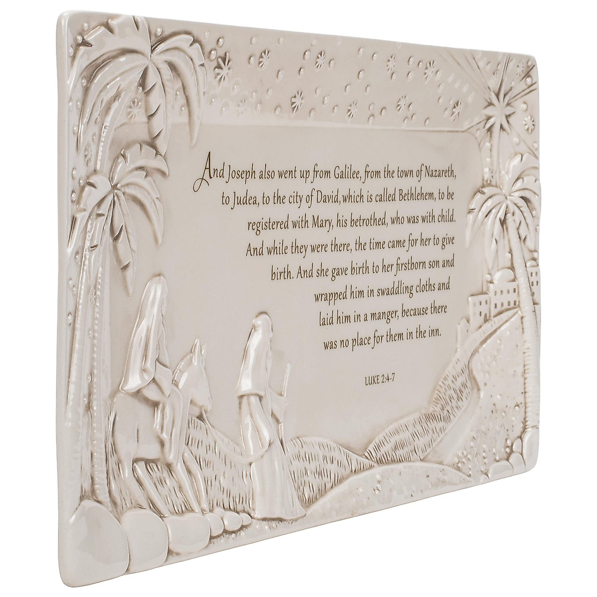 DEMDACO Road To Bethlehem Cream 16 x 8 Ceramic Earthenware Christmas Serving Platter