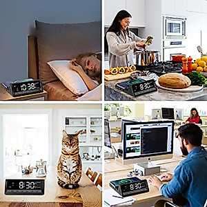 Alarm Clocks for Bedrooms with Charger, Bedside Alarm Clock with Wireless Charging Station, USB Port, Dimmer, Adjustable Volume, Electric Alarm Clock with Battery Backup for Heavy Sleepers Adult Teens