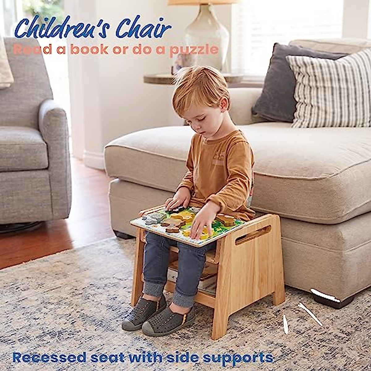 ECR4Kids Sit or Step Stool, Kids Furniture, Natural