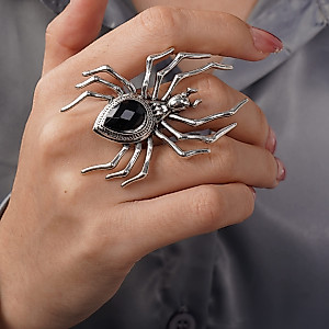 YERTTER Punk Grunge Silver Black Spider Ring Halloween Speacial Statement Ring Oversized Exaggrated Ring Costume Party Gift for Teens