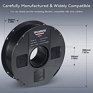 TPOIMNS PETG Filament 1.75mm, 3D Printer Filament, 1kg Roll Spool(2.2lbs), Dimensional Accuracy +/- 0.02 mm, Compatible with Most FDM 3D Printers, Black