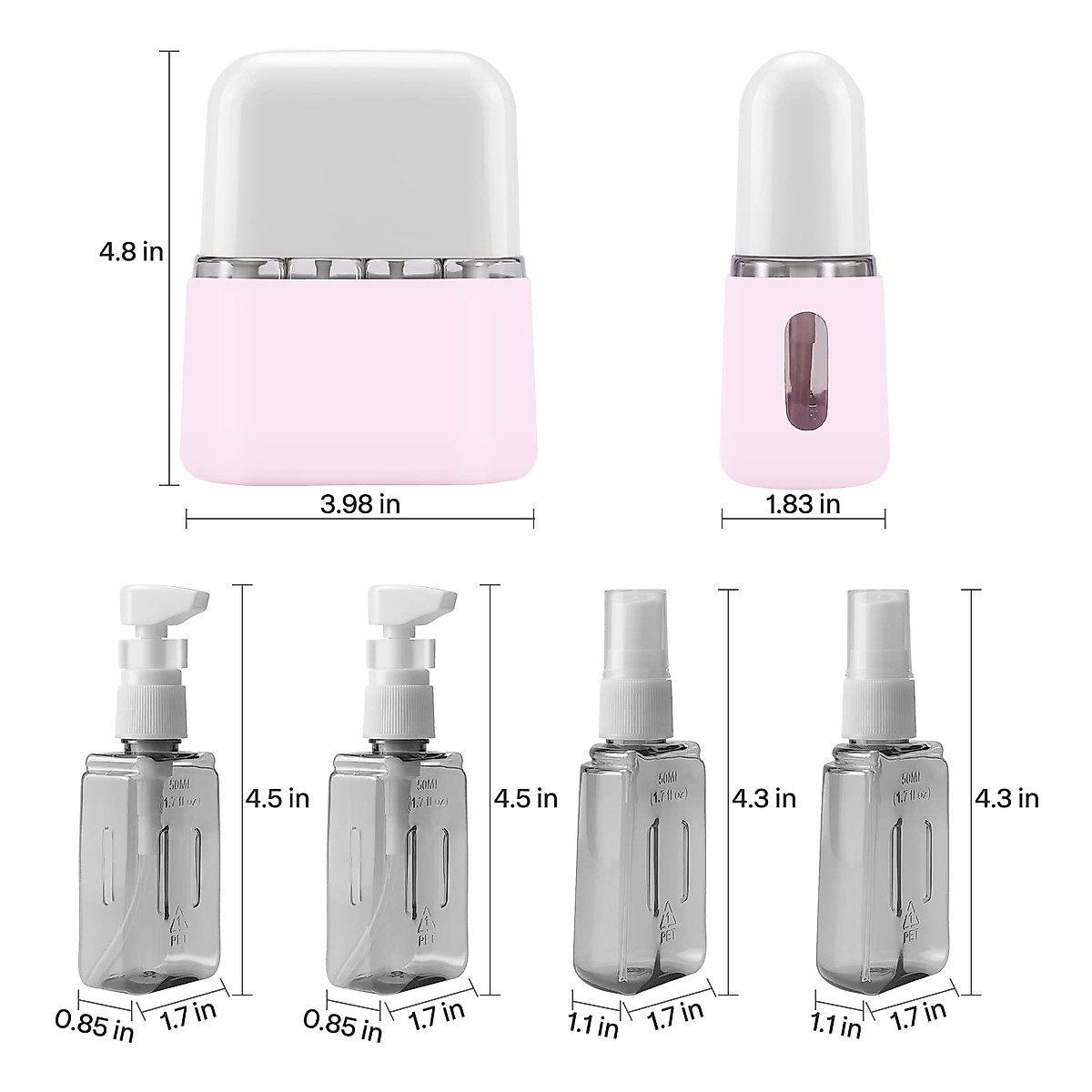 MAGORUI Travel Bottles Set for Toiletries, TSA Approved 4 in 1 Leak Proof Travel Container, Refillable Travel Accessories with Waterproof Label for Business, Personal Travel, Fun Outdoors, Pink