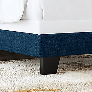 Allewie Queen Size Panel Bed Frame with Adjustable Headboard for High Profile/Fabric Upholstered/Square Stitched Padded Headboard/Box Spring or Bunkie Board Required/Navy Blue