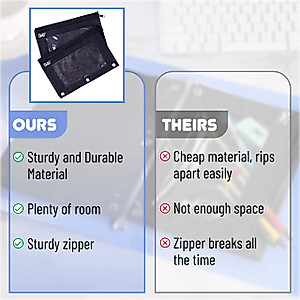 Mr. Pen Fabric Pencil Pouch with 3 Binder Holes, Black, Set of 2