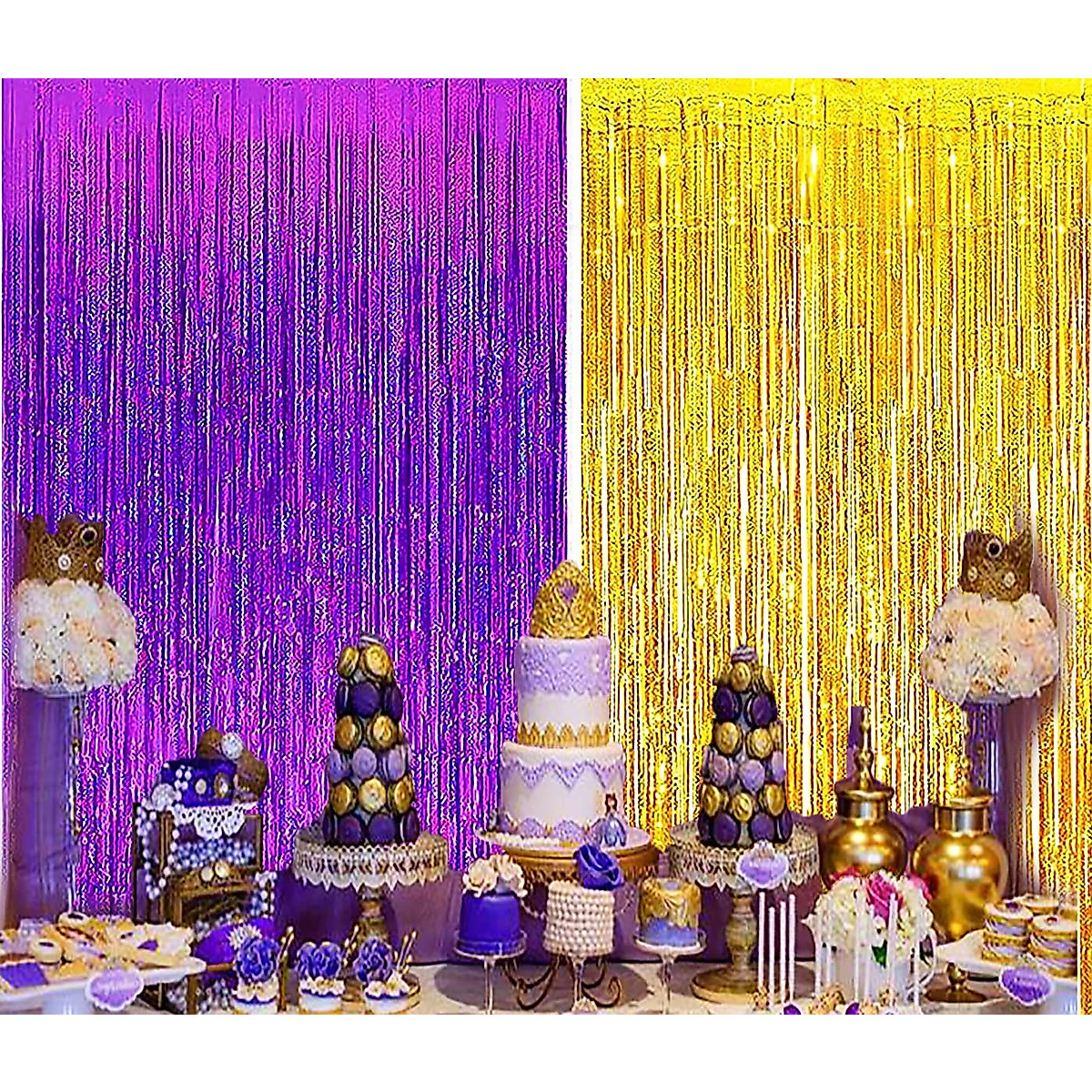 Graduation Decorations Purple Gold Black 2024/Birthday Decorations Purple Gold for Women/Foil Fringe Curtains Foil Curtains for Eid Mubarak Decorations/2024 Graduation Party Decorations