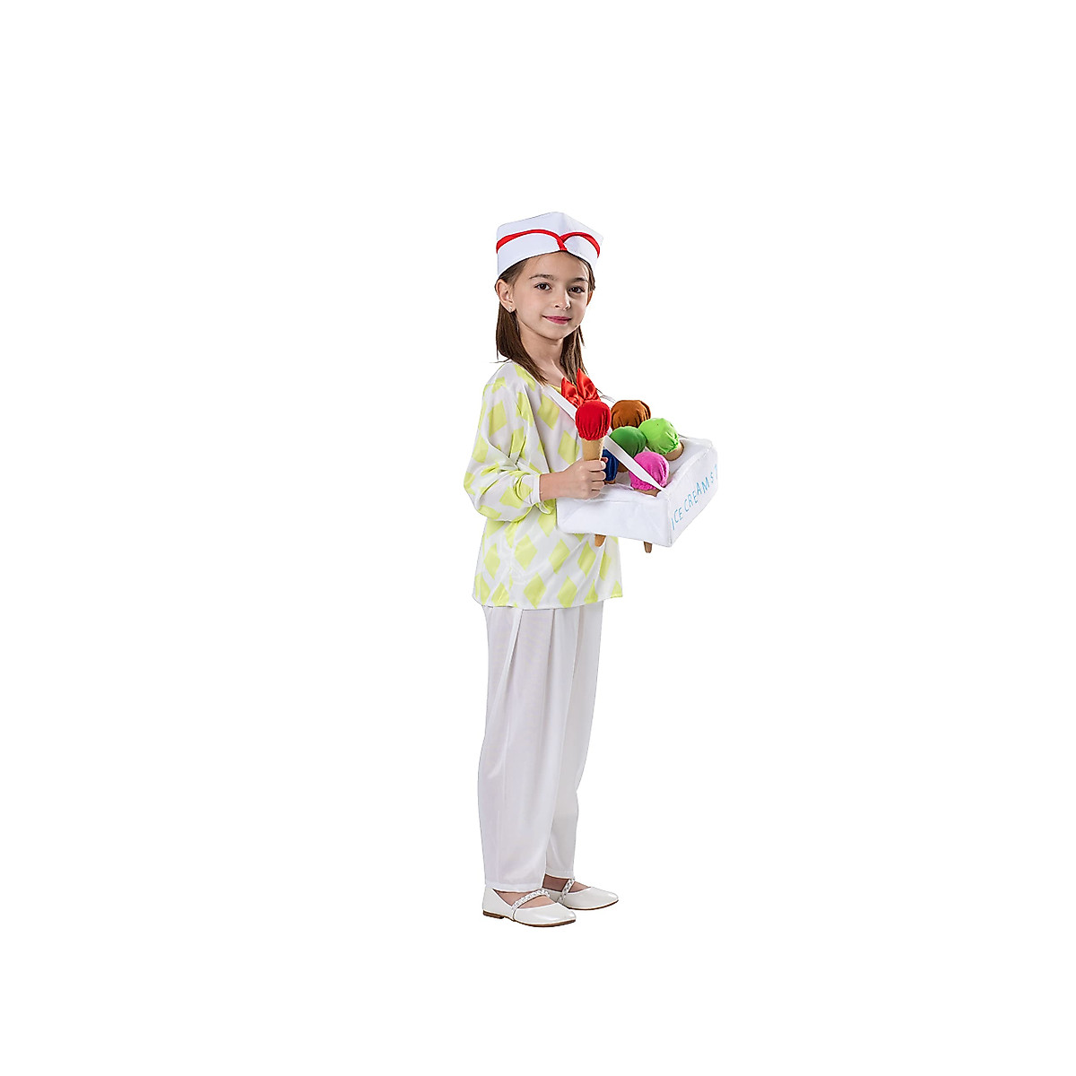 Dress Up America Ice Cream Vendor Costume for Kids - Product Comes Complete with: Shirt, Pants, Ice Cream Tray, Six Cones and Hat (Small)