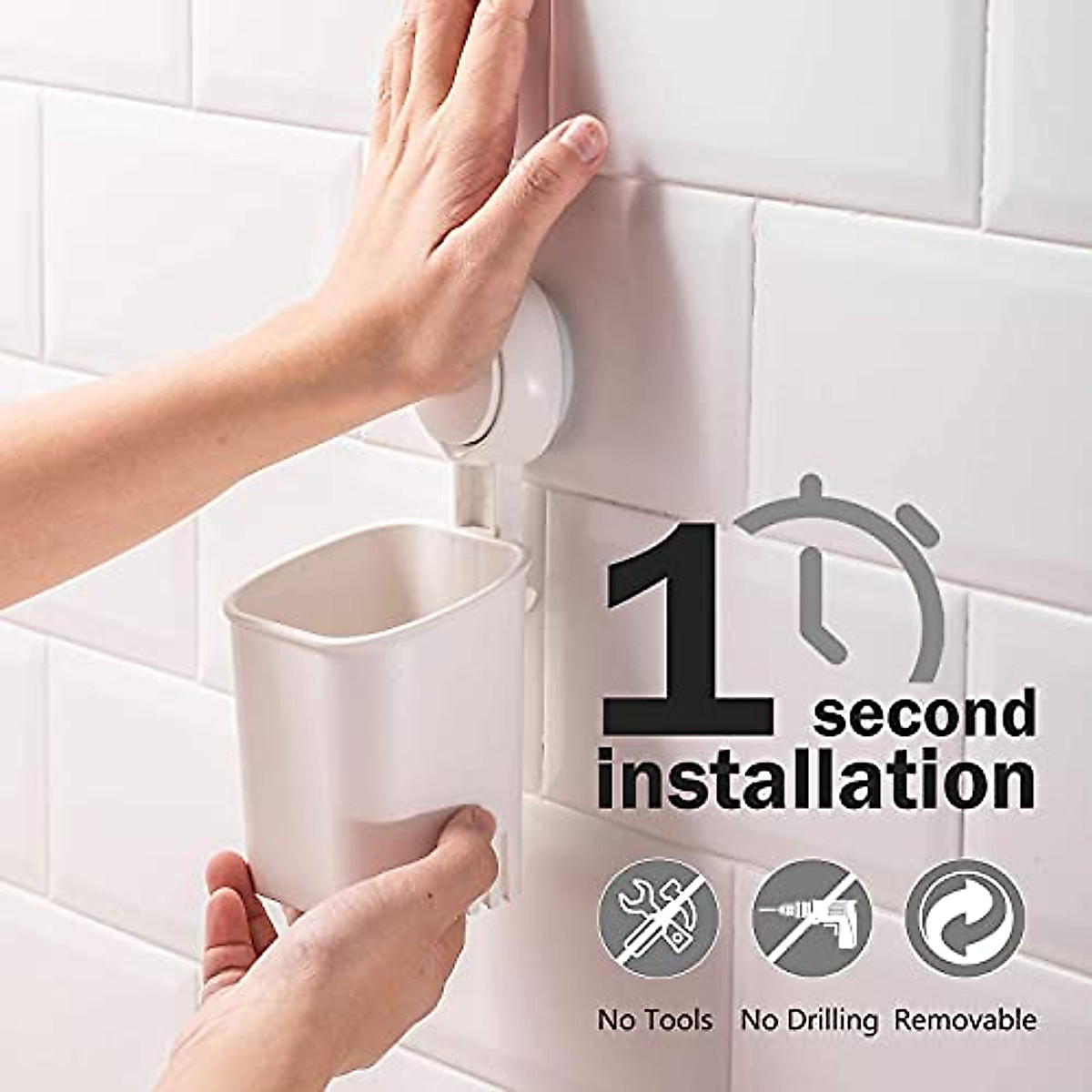 LEVERLOC Toothbrush Holder Suction Cup and 2 Shower Caddy Baskets Wall Mounted Drill-Free for Bathroom Shower Removable Waterproof Sturdy Self Draining for Kitchen