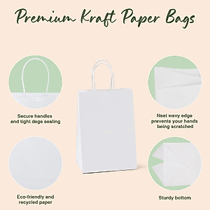 GSSUSA 50 Pcs White Kraft Paper Bags 5.25x3.25x8, Small Paper Bags with Handles for Shopping, Gift, Merchandise, Retail, Party Favor, Wedding, Gift Bags, Bags for Small Business, Boutique