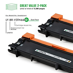 LINKYO Compatible Toner Cartridge Replacement for Brother TN660 TN630 TN-660 (2-Pack, High Yield, Design V3)