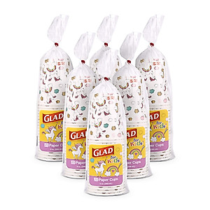 Glad for Kids Unicorn Paper Cups, 20 Count - 6 Pack White Paper Cups with Unicorn Design for Kids - Heavy Duty Disposable Paper Cups for Everyday Use and All Occasions, 120 Cups Total