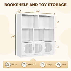 NODHM Toy Storage Organizer and Storage, Metal Toy Organizers with 5 Storage Cubbies and 3 Storage Cabinets, Book Shelf for Kids Rooms,Nursery, Playroom, Bedroom