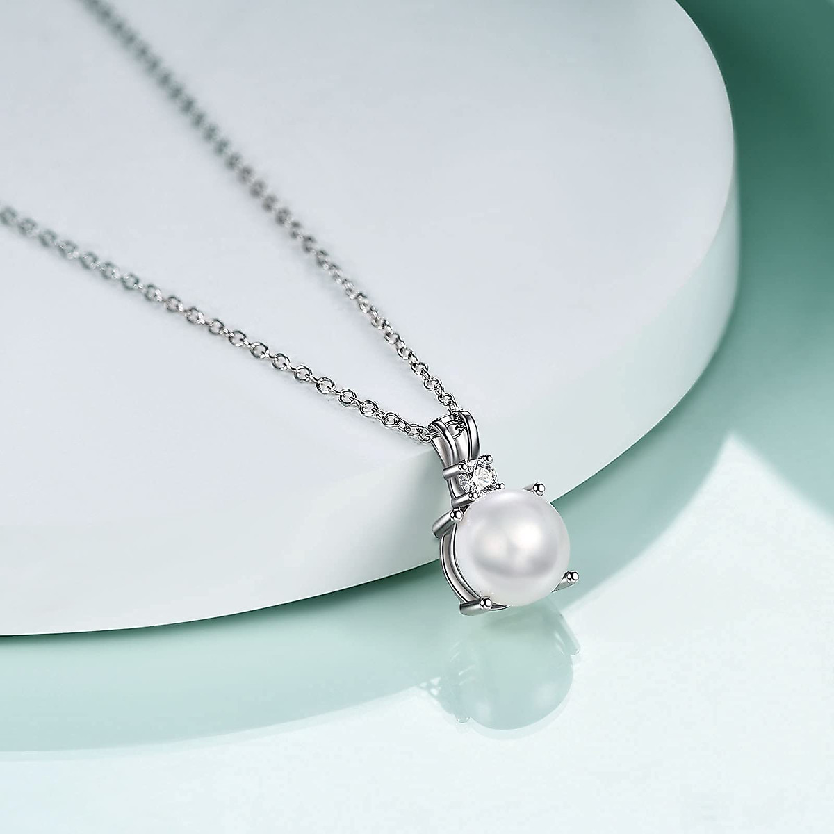 925 Sterling Silver Single Pearl Necklace Simple Cultured Solitaire Pearl Pendant Necklace Jewelry for Women