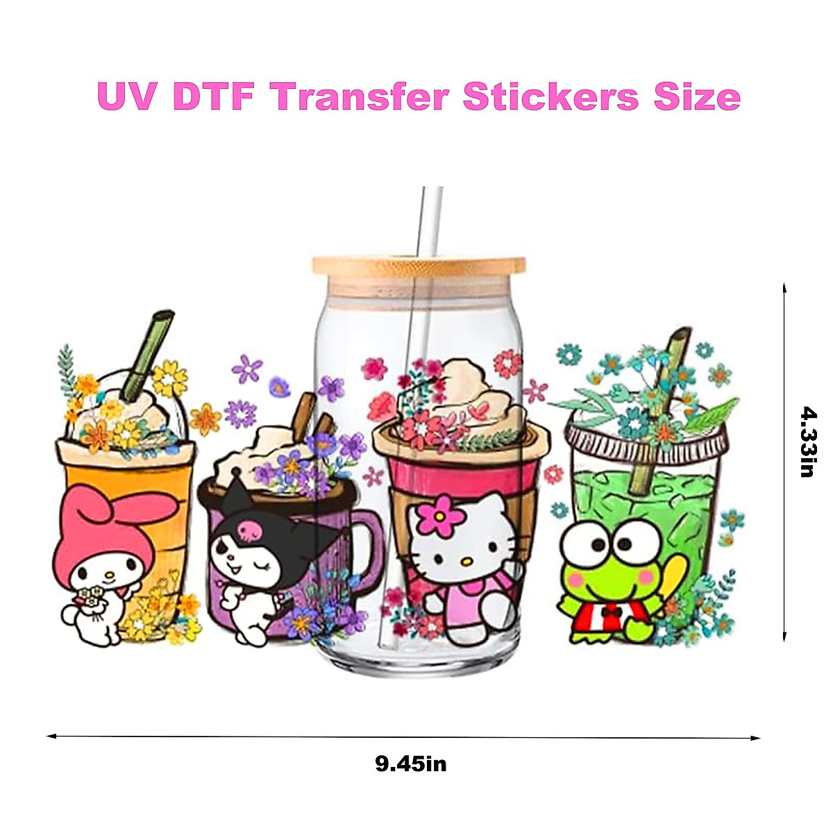 UV DTF Cup Wrap Transfer Stickers for Glass, 9 Sheets Cup Rub on Transfers for Crafting Cup Decal Stickers for 16OZ Libbey Glass Cups Furniture Craft Wood DIY Crafts (Style 3)