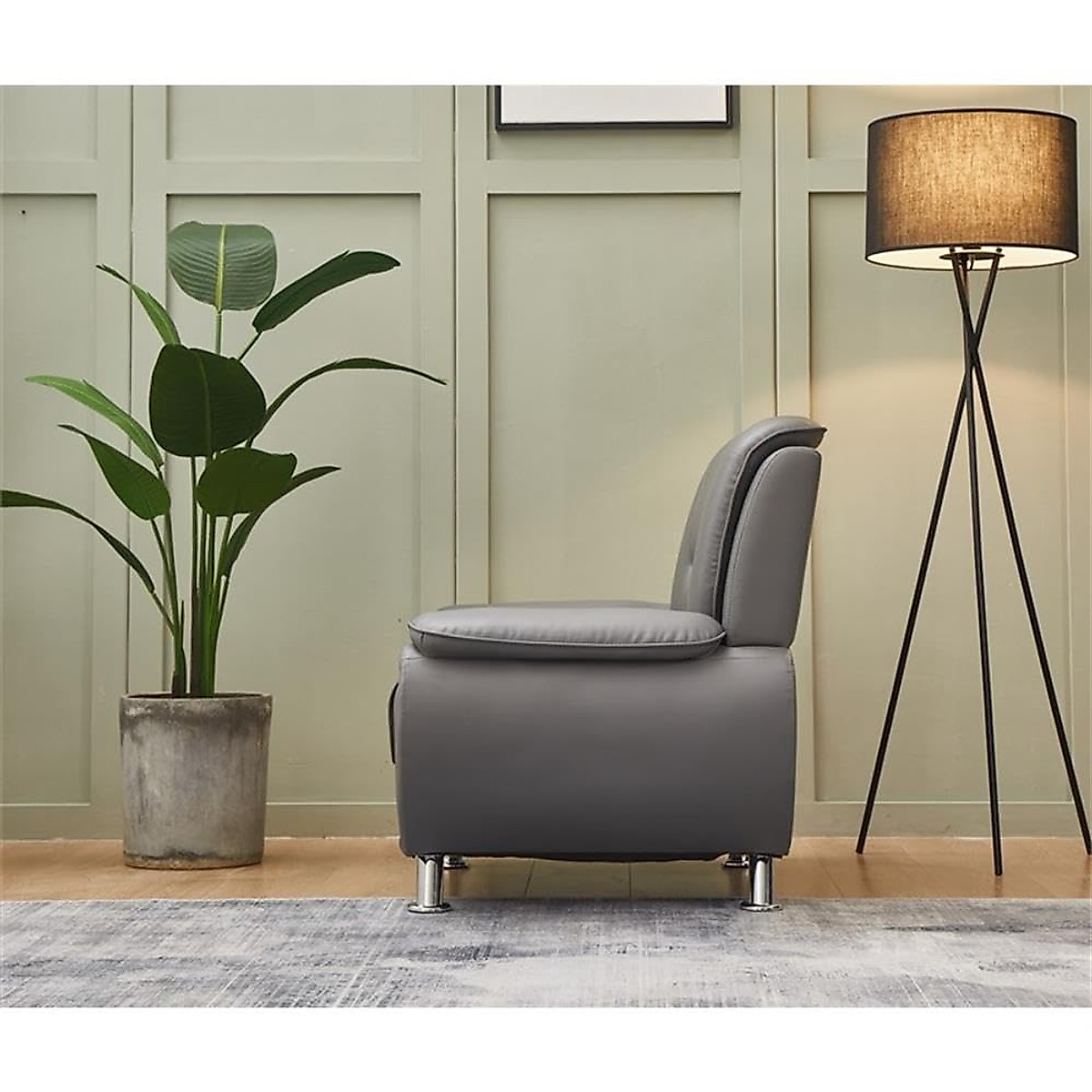 Kingway Furniture Zebra Faux Leather Loveseat with Pillow Armrests in Gray