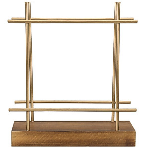 MyGift Contemporary Brass-Tone Wire Metal Upright Napkin Holder with Rustic Burnt Brown Wood Base, Decorative Kitchen Table Dining Napkin Holder