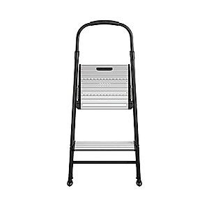 COSCO 2-Step Aluminum Folding Step Stool with Rubber Hand Grip, Black
