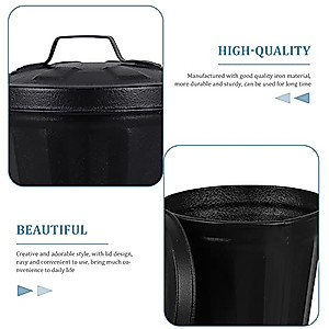 POPETPOP Mini Trash Can with Lid- Tiny Desktop Wastebasket Metal Garbage Bin Pen Holder Flowerpot Small Buckets Organizer for Home Office Kitchen