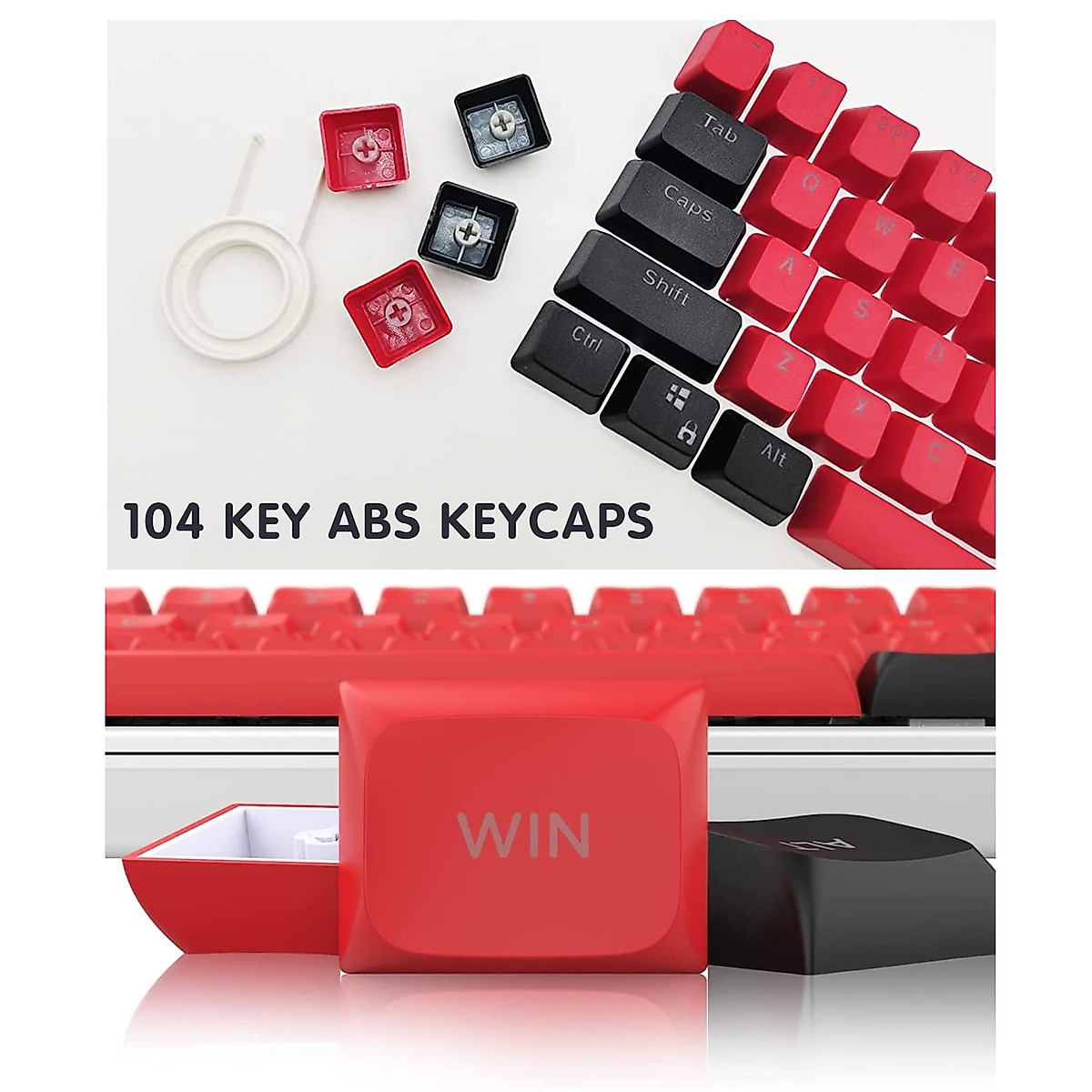 Meideli 104Pcs Gaming Keyboard Caps, Universal Keycaps for Mechanical Keyboard, ABS Backlight Wear-Resistant Key Caps Replacement Keyboard Accessories Black Red