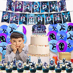Blue Beetle Birthday Party Decoration, Include Beetle Superhero Theme Birthday Banner, Cake Topper, Latex Balloons, for Jaime Reyes Theme Fans, Kids Birthday Party Supplies, Baby Shower