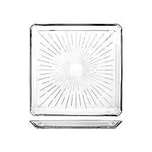 Madlen Cake Plate Glass Stand Square Platter with Geometric Pattern - 9.5 inches