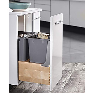 Double Wood Framed Bottom Mount Kitchen Pullout Waste Container Trash Can System with Soft Close Slides and Mounting Brackets (2 x 52 Qt)