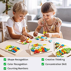 issray Wooden Puzzles for Toddlers, Preschool Animal Puzzles Montessori Toys for 1 2 3 Year Old Boys Girls, Educational Toys with 4 Animal Patterns, Christmas Birthday Gifts for Kids