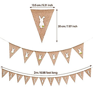 2 Pcs Happy Easter Garland Burlap Banners, Rustic Burlap Bunny Garland for Spring Easter Decorations Farmhouse Fireplace Home Office School Outdoor Party Hanging Decor