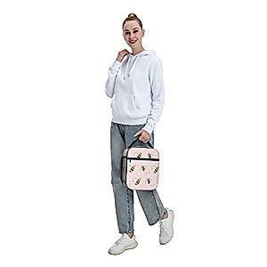 BQIUULO Cute Bees on Pink Lunch Bag for Men Women Tote Insulated Cooler Bags Reusable Lunch Box for College Work Office Picnic
