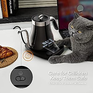 Maestri House 8-In-1 Gooseneck Electric Kettle with ±1°F Temperature Control, 90° Steady Water Flow, 1200W Quick Heating, Keep Warm, LCD Display, Child Lock, Timer, Strix Thermostat 0.95L (Black)