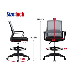 Office Chair Desk Chair Computer Chair Adjustable Height with Lumbar Support Arms Footrest Mid Back Swivel Rolling Mesh Drafting Chair for Adults Drafting Stool(Grey)