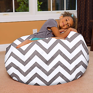 Posh Creations Beanbags Bean Bag Chair, Large-38in, Canvas Chevron Gray and White