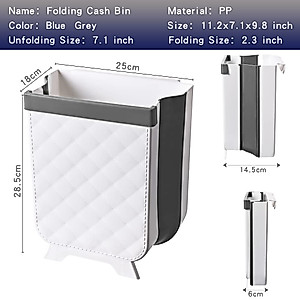 Hanging Folding Garbage Bin 2.4 Gallon Waste Bin, Plastic Waterproof Small Trash Can for Kitchen Bedroom Bathroom White and Blue