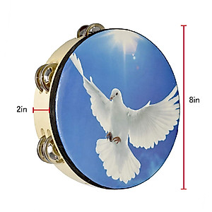 ENNBOM Tambourine Hand Bell Double Row Jingles Music Persuccion Church (8 Inch, Dove)