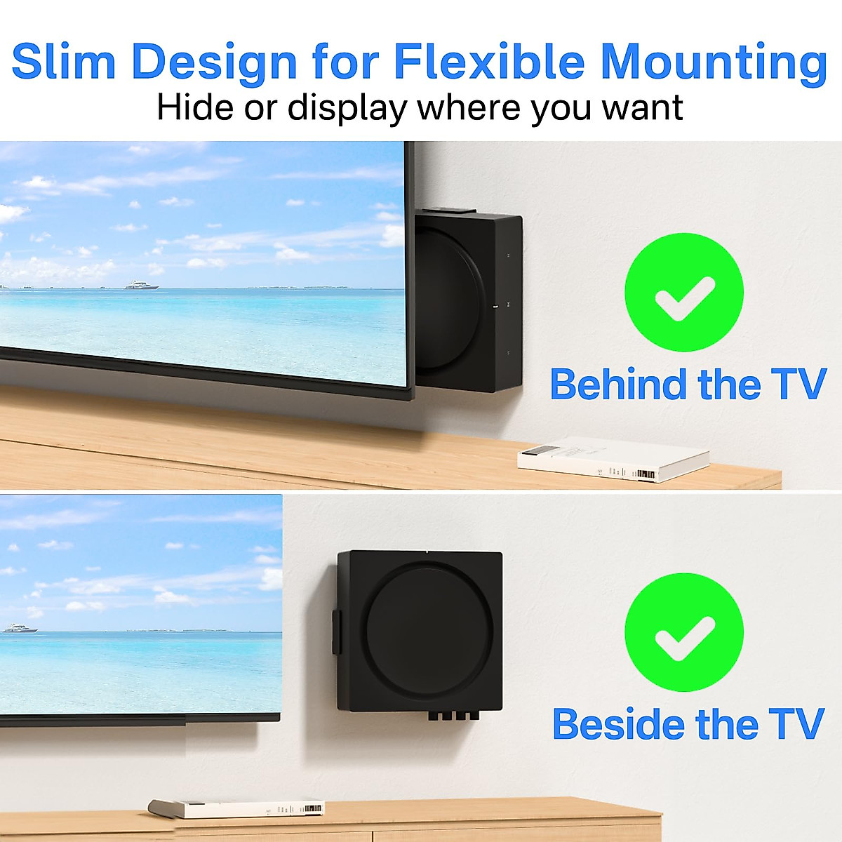 Slim Wall Mount for Sonos Amp Mount Bracket, Black Steel Mount for Sonos Wireless Amplifier Mounting Bracket