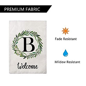 ULOVE LOVE YOURSELF Welcome Decorative Garden Flags with Letter B/Olive Wreath Double Sided House Yard Patio Outdoor Garden Flags Small Garden Flag 12.5×18 Inch