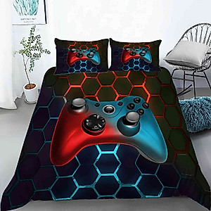 AILONEN Gamer Bedding Sets for Boys,Gaming Duvet Cover Set Twin Size,Boys Video Games Comforter Cover, Bed Set for Teen Boys Bedroom,Gamepad Controller,3 Piece with 2 Pillow Shams
