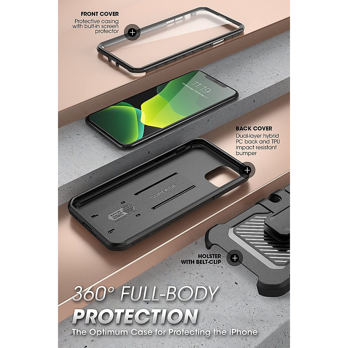 SUPCASE for iPhone 11 Pro Max Case with Screen Protector (Unicorn Beetle Pro), [Built-in Stand & Belt Clip] Heavy Duty Full-Body Shockproof Protective Phone Case for iPhone 11 Pro Max 6.5", Black